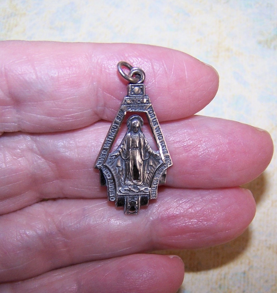Vintage Sterling Silver Religious Medal or Pendant Miraculous Mary ...