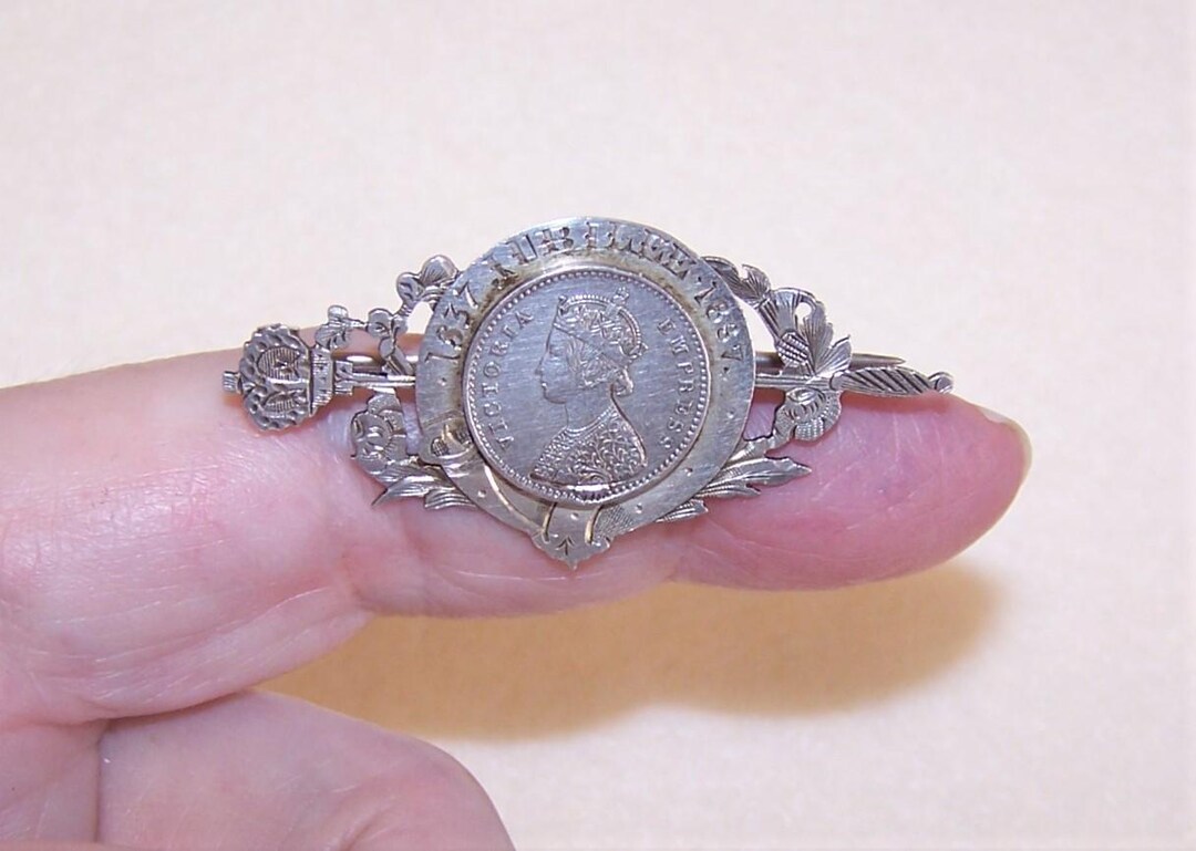 Antique 1837-1887 Young Queen Victoria Sterling Silver Jubilee Pin ...