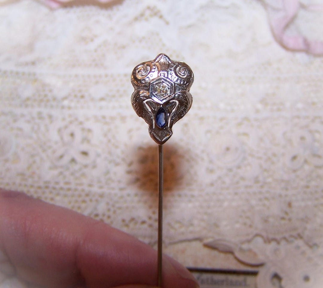 Shepard Mfg Co Antique Edwardian 18K Gold Diamond Blue Sapphire Stick ...