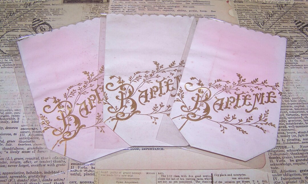 Set/3 Antique Edwardian Pink Paper Bafs for Baptism Bapteme Candy Bags ...