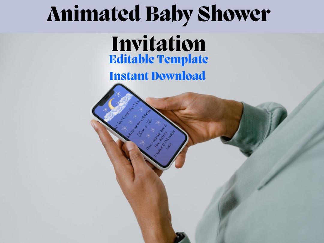 Animated Over the Moon Baby Shower Invitation, Editable Mobile Video ...