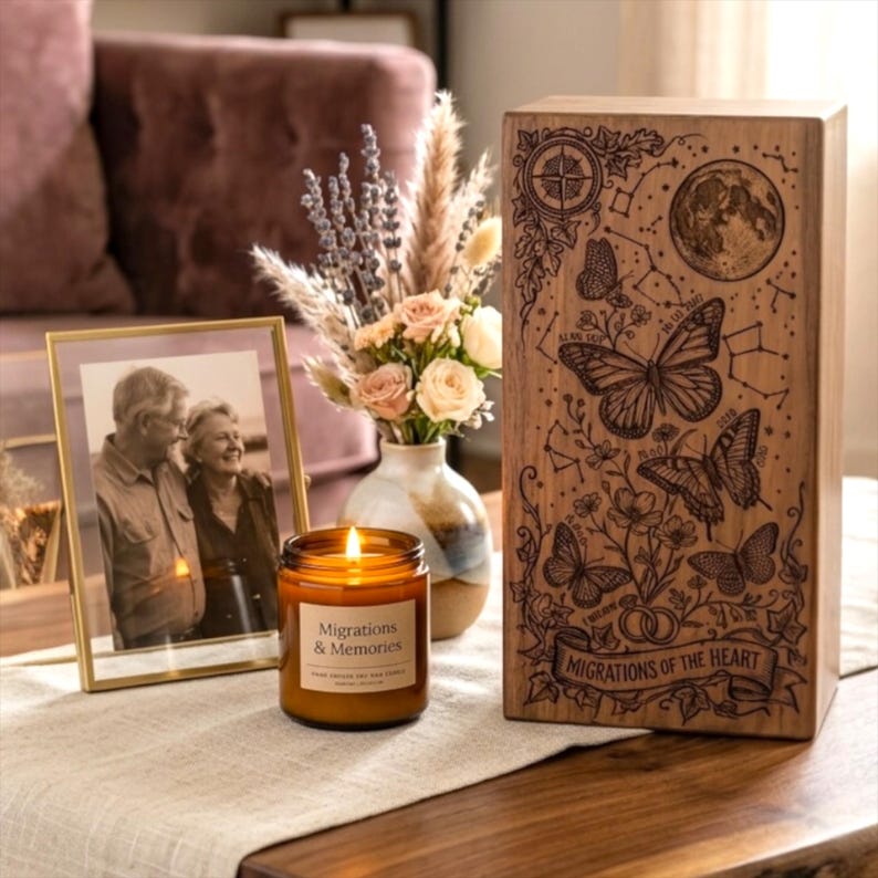 Personalized Walnut Urn Box, Engraved Butterfly Memorial Keepsake ...