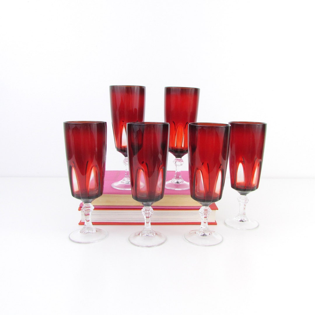 Ruby Red Crystal Glasses France Set of 6 - Vintage Cristal D'arques ...