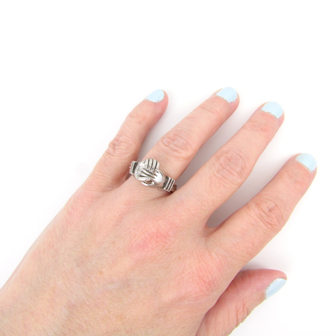 Vintage Silver Gimmel Gimmal Engagement Ring Size 7 1/4 US or O UK Fede ...