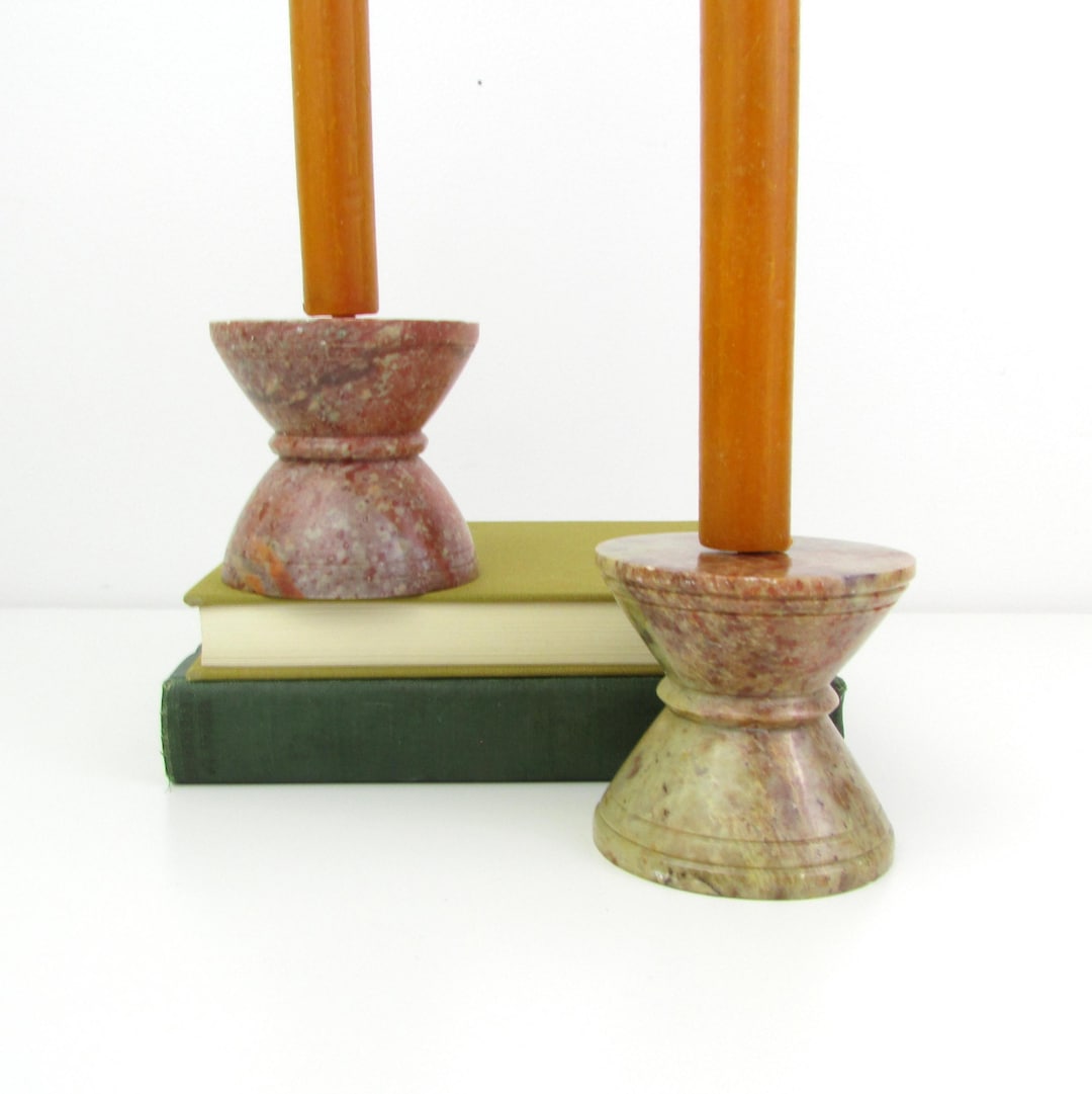 Vintage Stone Marble Candle Holders Set of 2 - Mismatched Modern ...