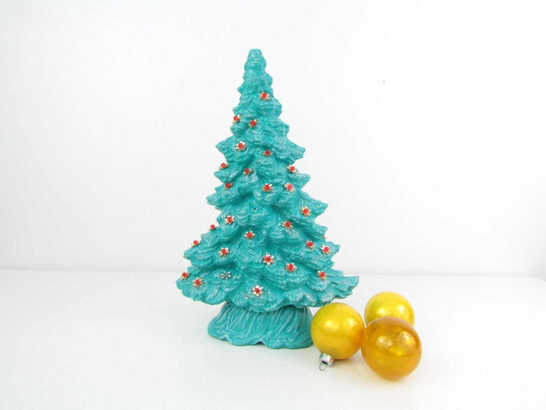 Vintage Ceramic Christmas Tree W/ Base - Retro Blue Xmas Decor ...