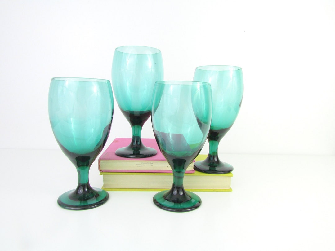 Vintage Libbey Goblets Wine Glasses Juniper Green Set or 4 - Coloured ...
