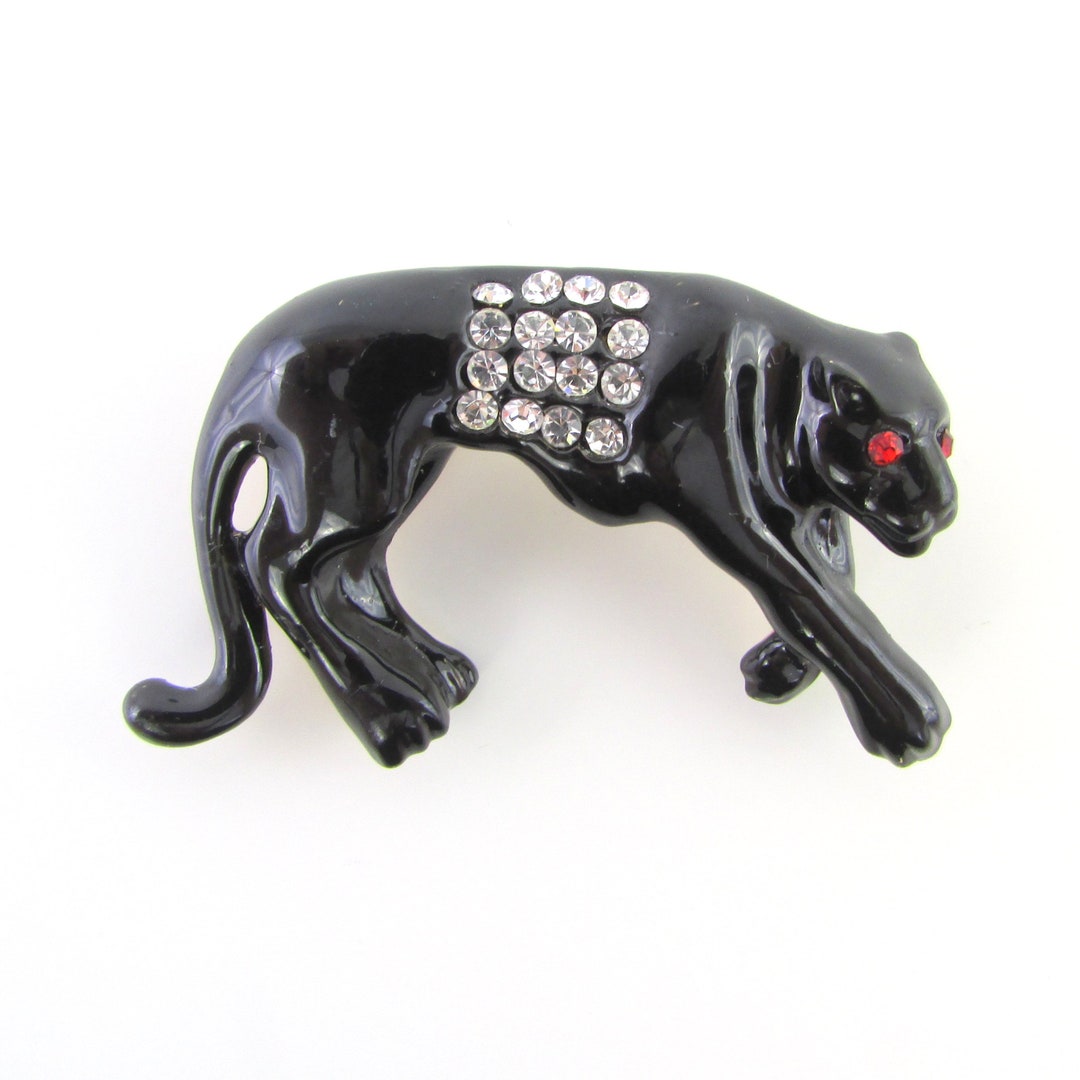 Vintage Enamel Panther Brooch - Black Jaguar Pin - Big Cat Jewelry - Etsy