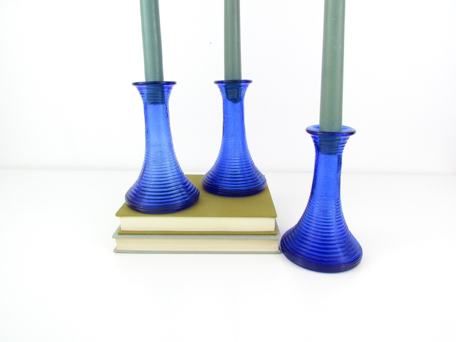 Vintage Cobalt Blue Glass Candle Holders or Bud Vases Set of 3 - Modern ...