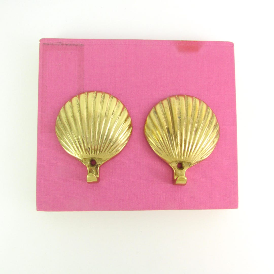 Vintage Brass Seashell Wall Hooks Set of 2 - Coastal Beach Decor ...