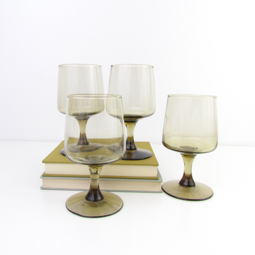 Libbey Tawny Accent Colored Glassware Goblets Set 4 - MCM Vintage ...