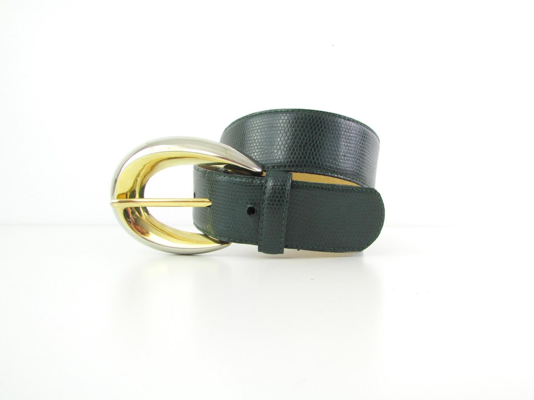 Vintage Green Leather Wide Belt Size Small Medium - Womens Fashion - Etsy