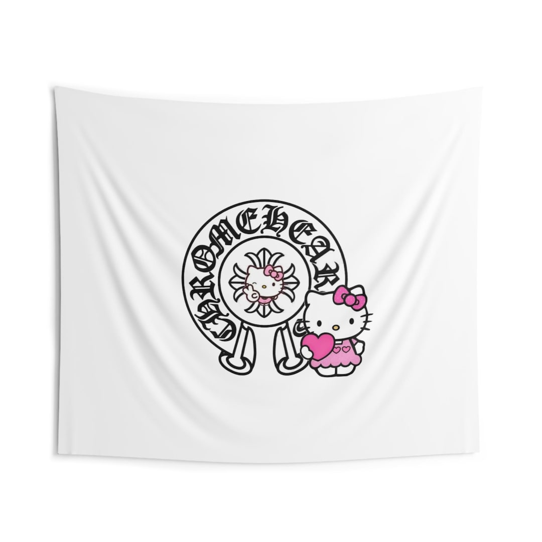 Hello Kitty X Chrome Hearts Style Indoor Wall Tapestry Pink Heart ...
