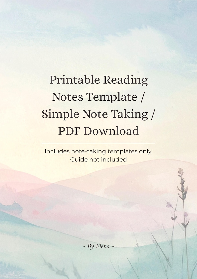 Printable Reading Notes Template / Simple Note Taking / PDF Download - Etsy