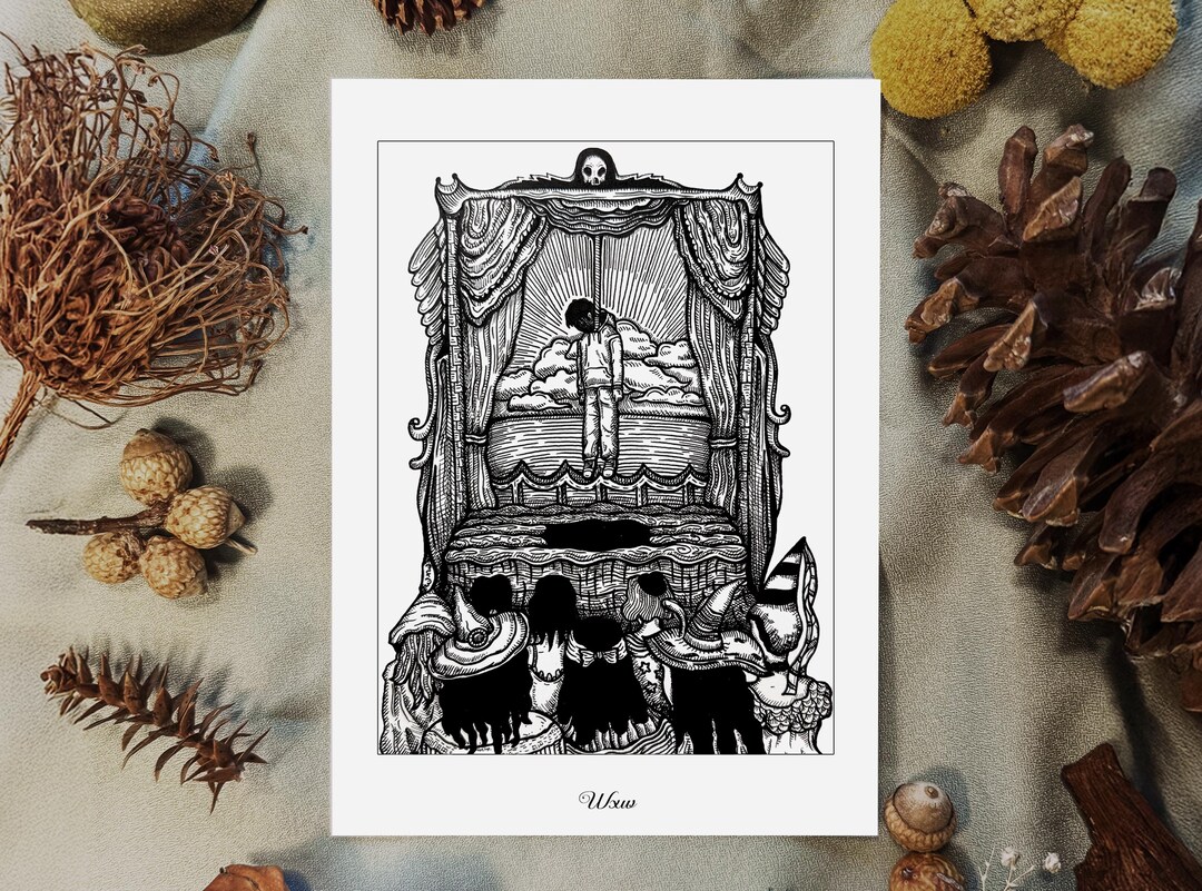 Folklore Ritualistic Stage Ink Drawing Print, Occult Fine Art 5x7 - Etsy