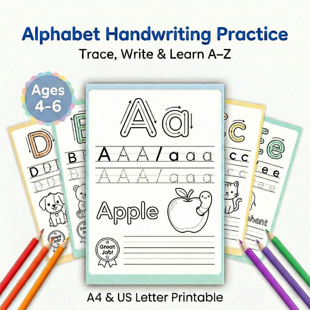 Alphabet Handwriting Practice Worksheets A to Z for Kids Ages 4-6 ...