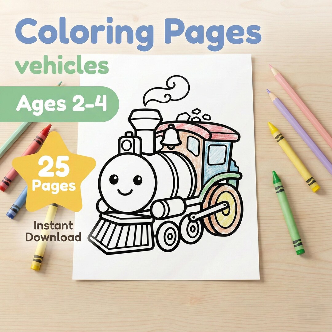 Printable Vehicles Coloring Pages Bundle for Toddlers Ages 2-4 ...