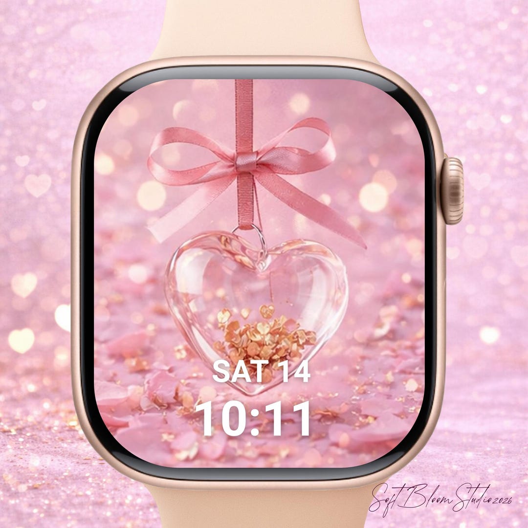 Valentine Apple Watch Wallpaper Set | Pink Glass Heart Minimal Watch ...