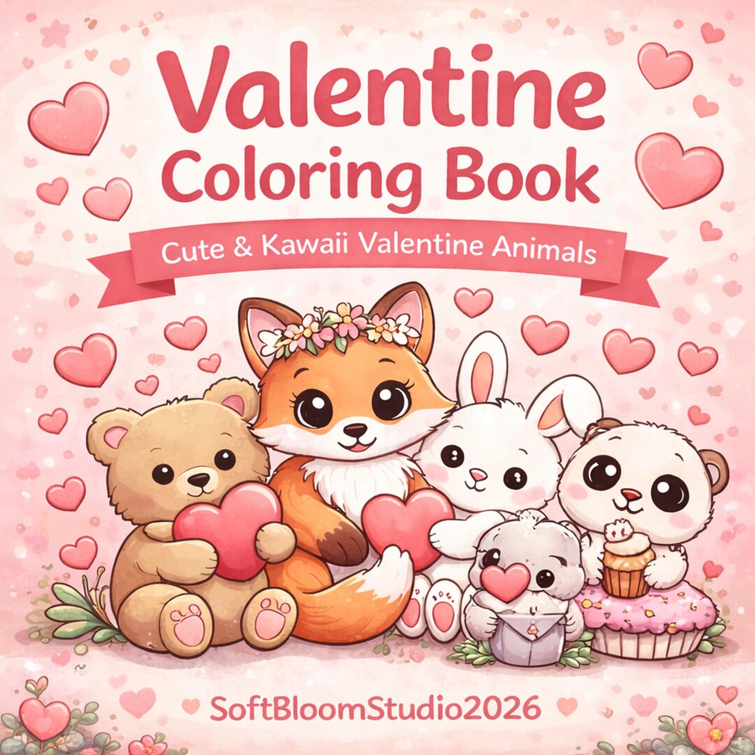 Kawaii Valentine Animals Coloring Pages | Kids & Adults (PDF Download ...