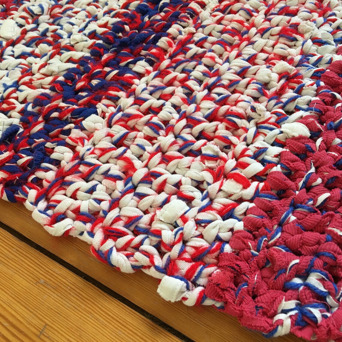 Confetti RAG RUG Red, White & Blue Crochet Repurposed T-shirts T-yarn ...