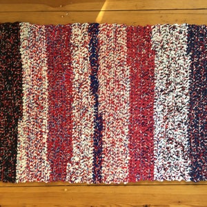 Confetti RAG RUG - Red, White & Blue - Crochet - Repurposed T-shirts ...
