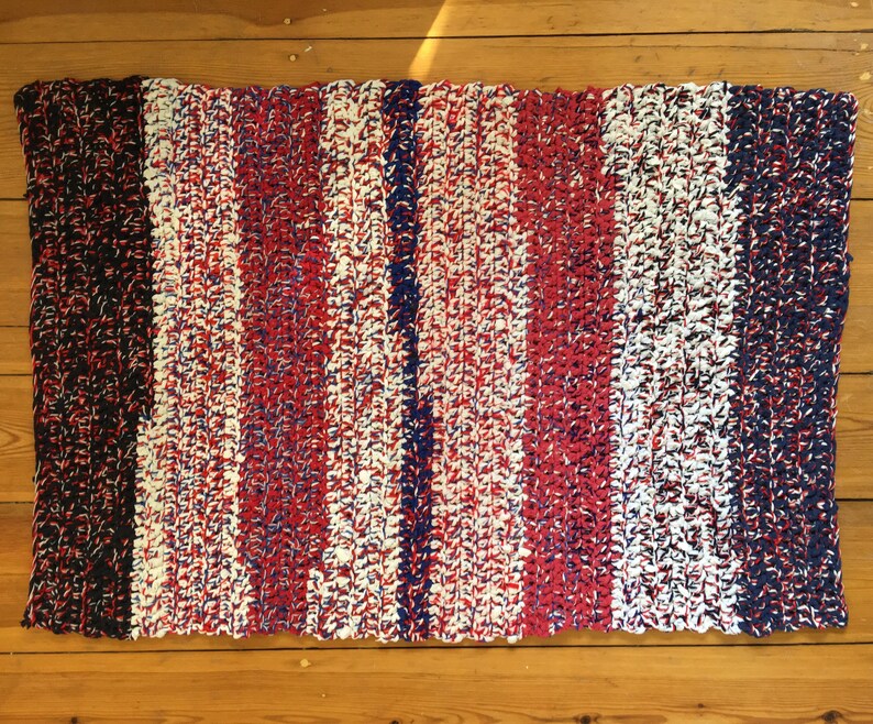 Confetti RAG RUG - Red, White & Blue - Crochet - Repurposed T-shirts ...