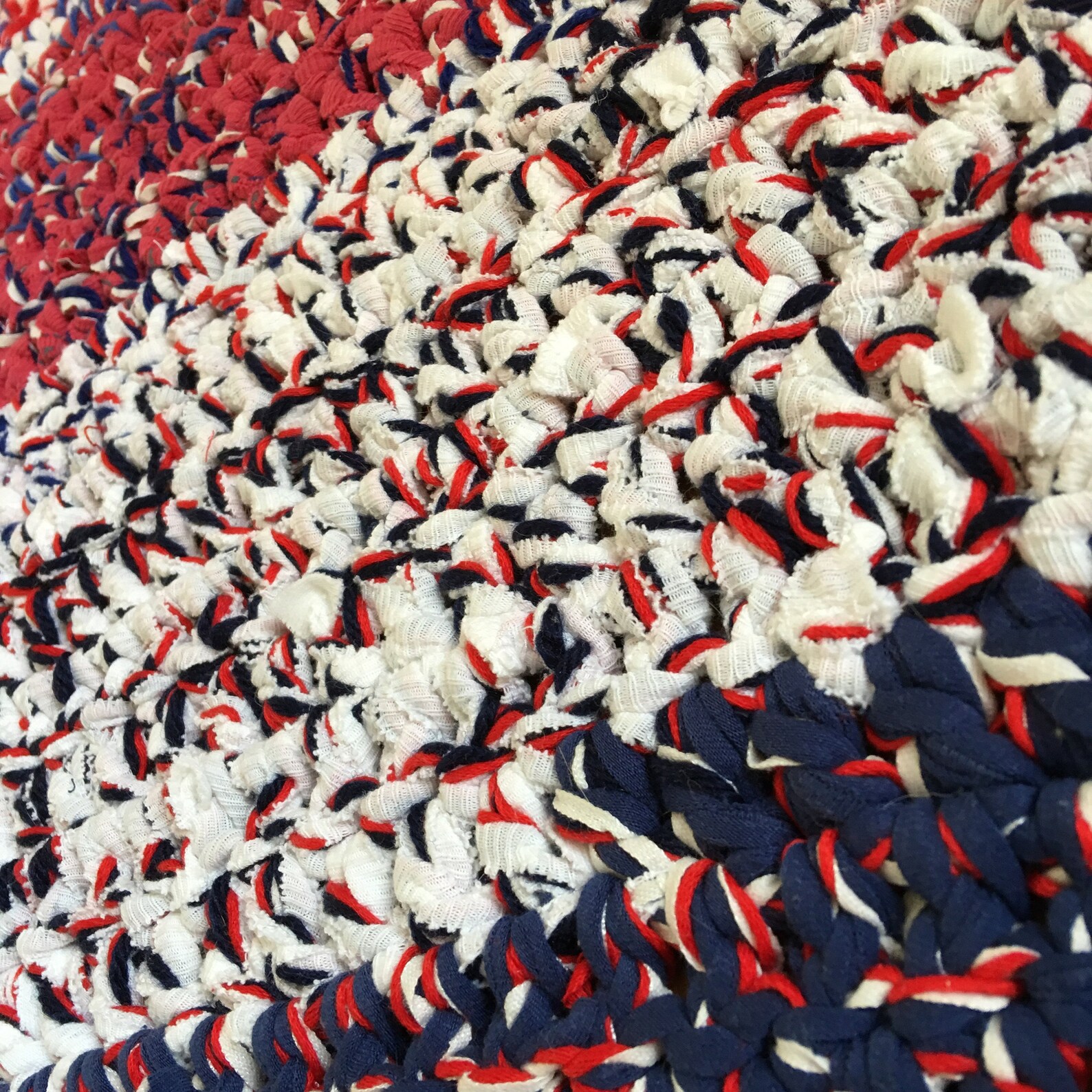 Confetti RAG RUG Red, White & Blue Crochet Repurposed T-shirts T-yarn ...
