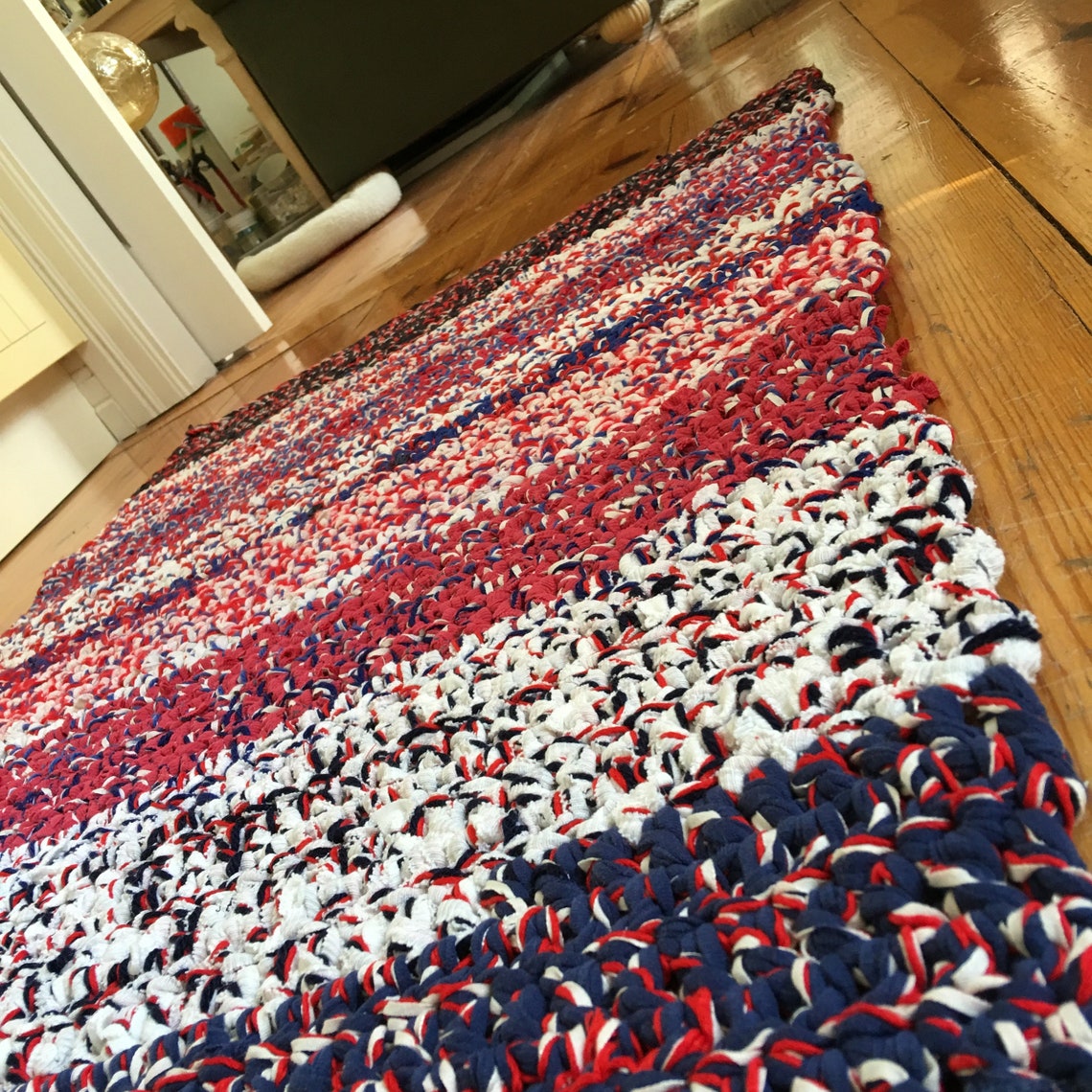 Confetti RAG RUG Red, White & Blue Crochet Repurposed T-shirts T-yarn ...