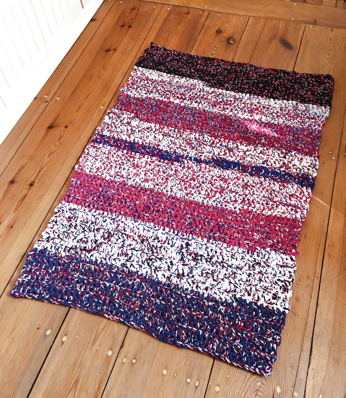 Confetti RAG RUG Red, White & Blue Crochet Repurposed T-shirts T-yarn ...