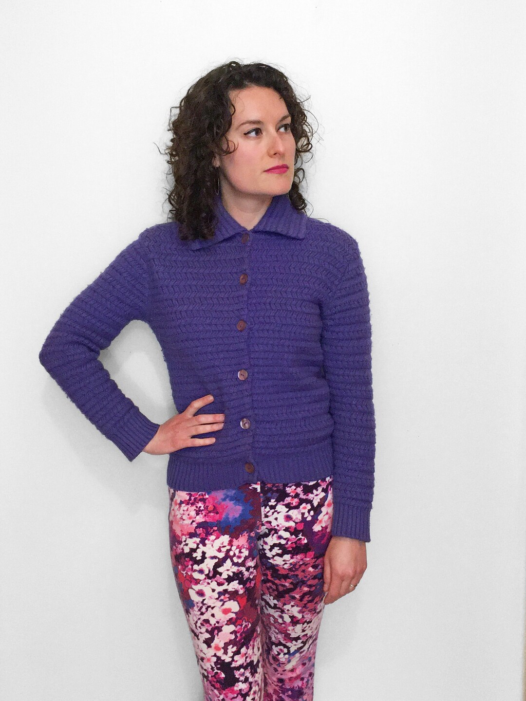 50s Pinup CARDIGAN by Garland Bulkieknit in Lilac Wool - Etsy
