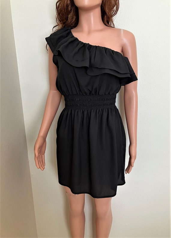 Vintage Body Central One Shoulder Ruffle Neck Mini Dr… - Gem