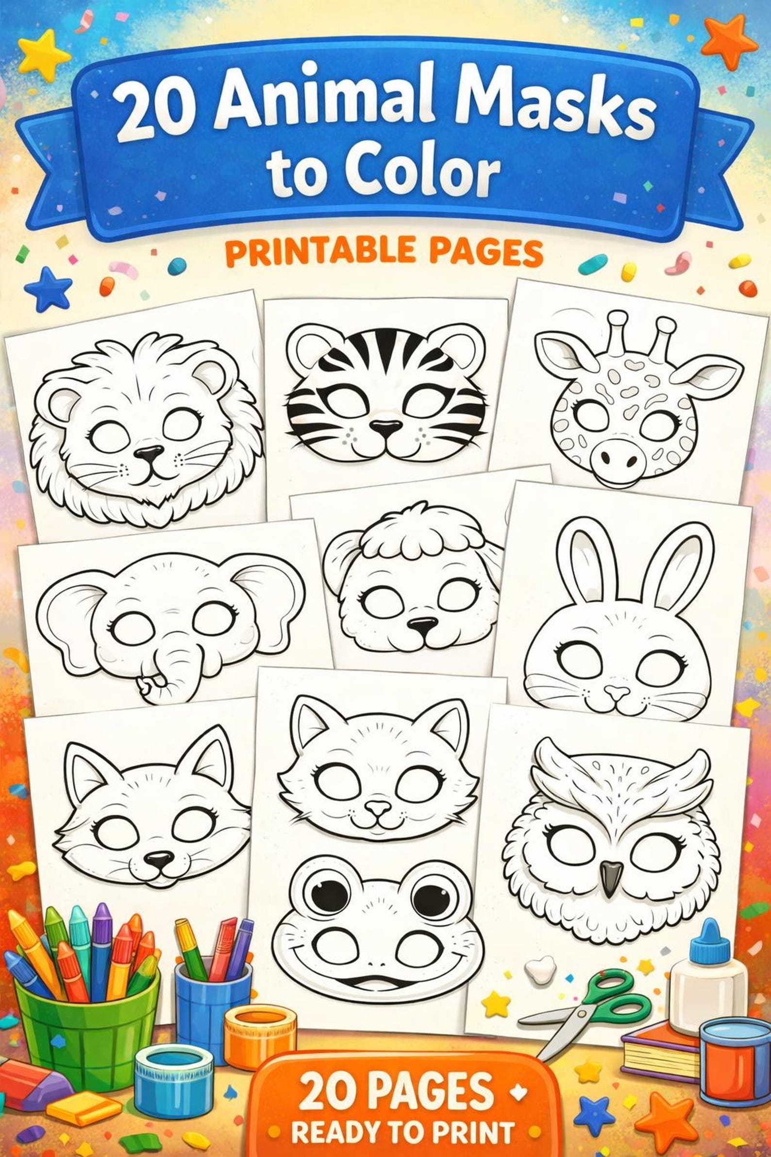20 Animal Masks to Color - Printable Coloring Pages for Kids ...