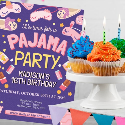 Editable Slumber Party Sleepover Invitation Pajama Party Etsy