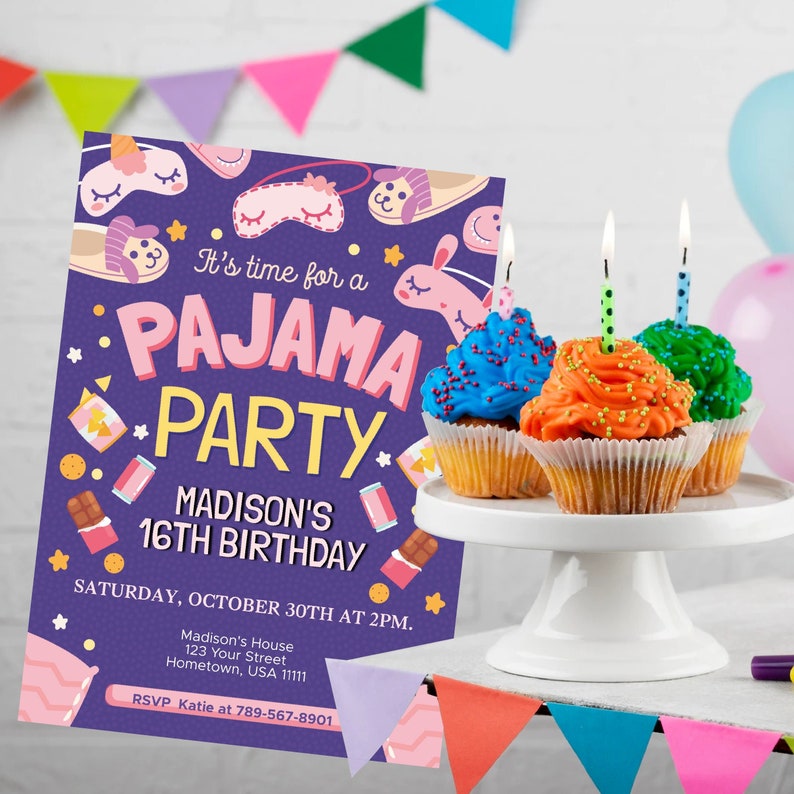 Sleepover Invite Slumber Party Invitation Editable Template Etsy