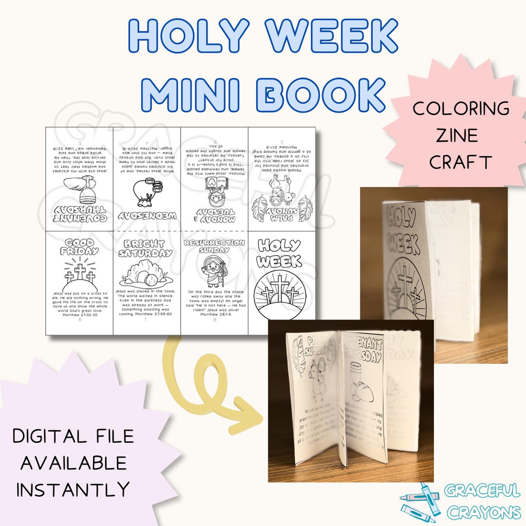 Holy Week Mini Book Printable, Holy Week Kids Coloring Zine Craft ...