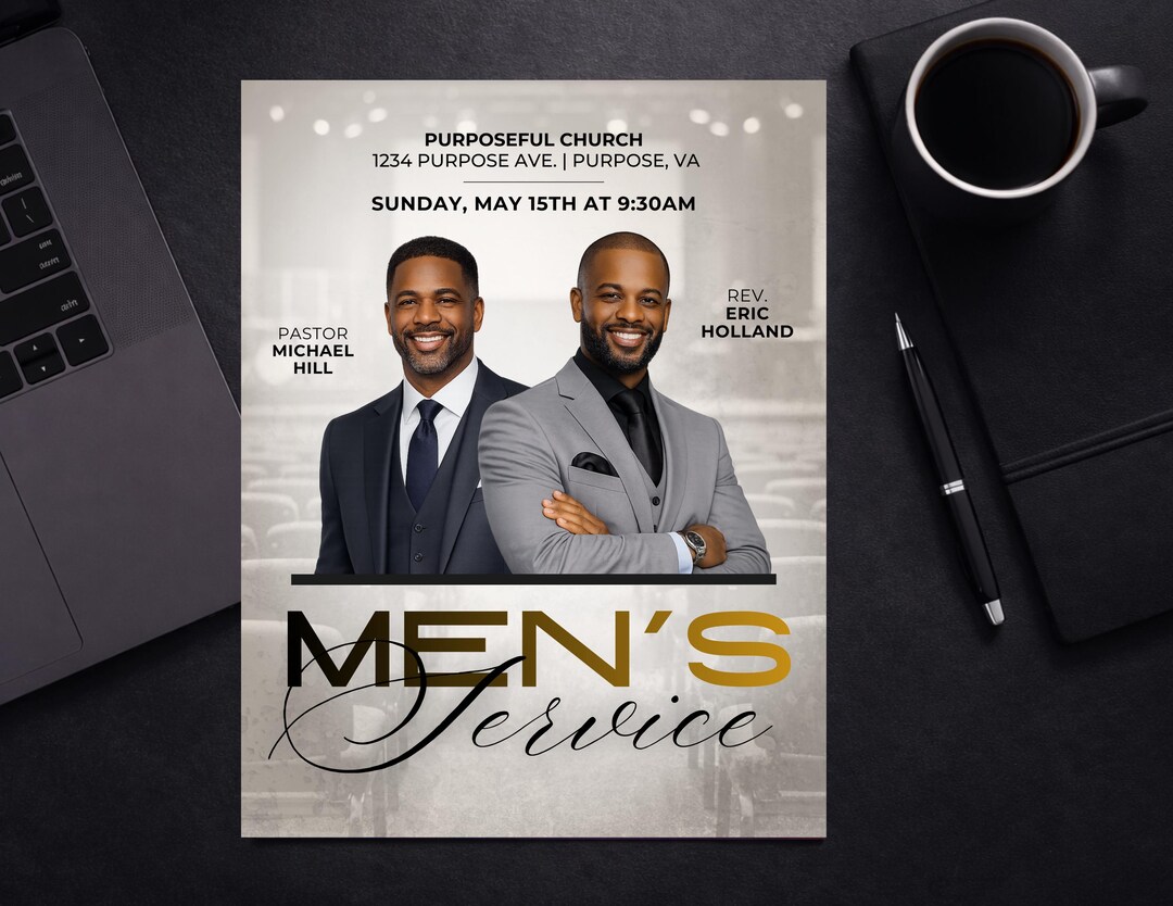 Men’s Ministry Church Service Flyer Canva Template, Men’s Worship Event ...