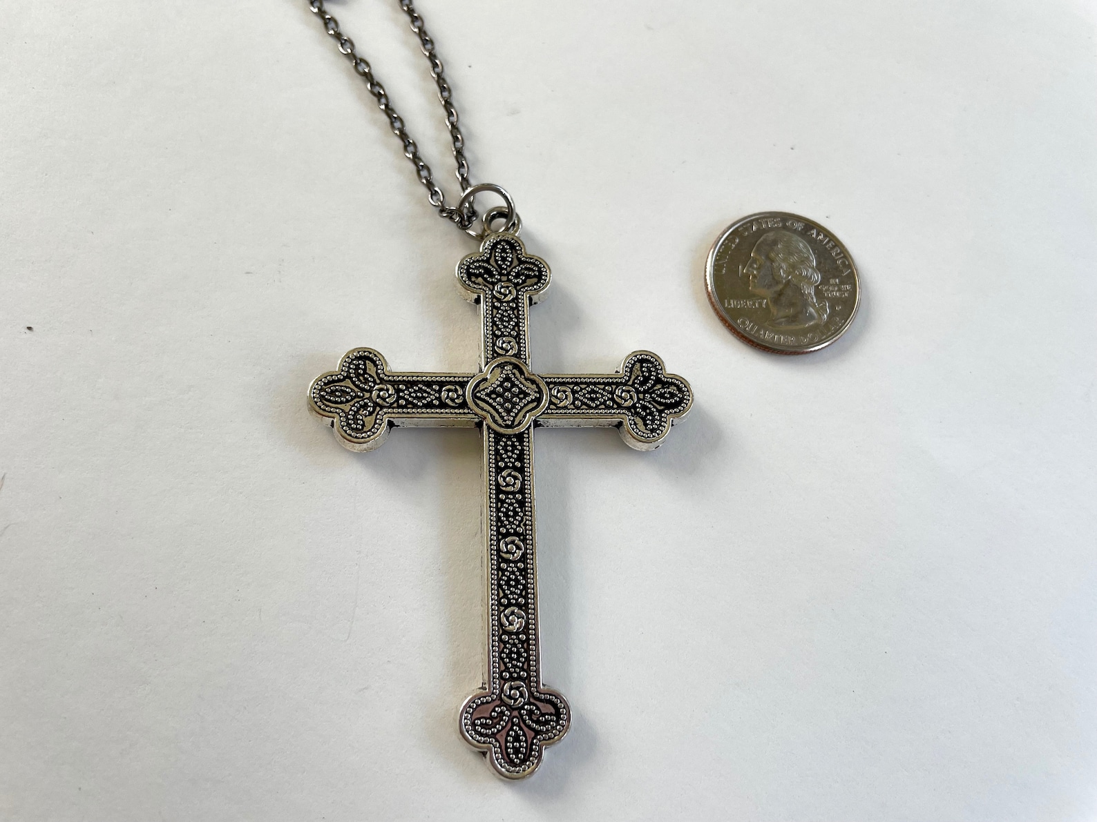 Cross Pendant Long Chain Necklace Heavy Goth Gothic Cross - Etsy