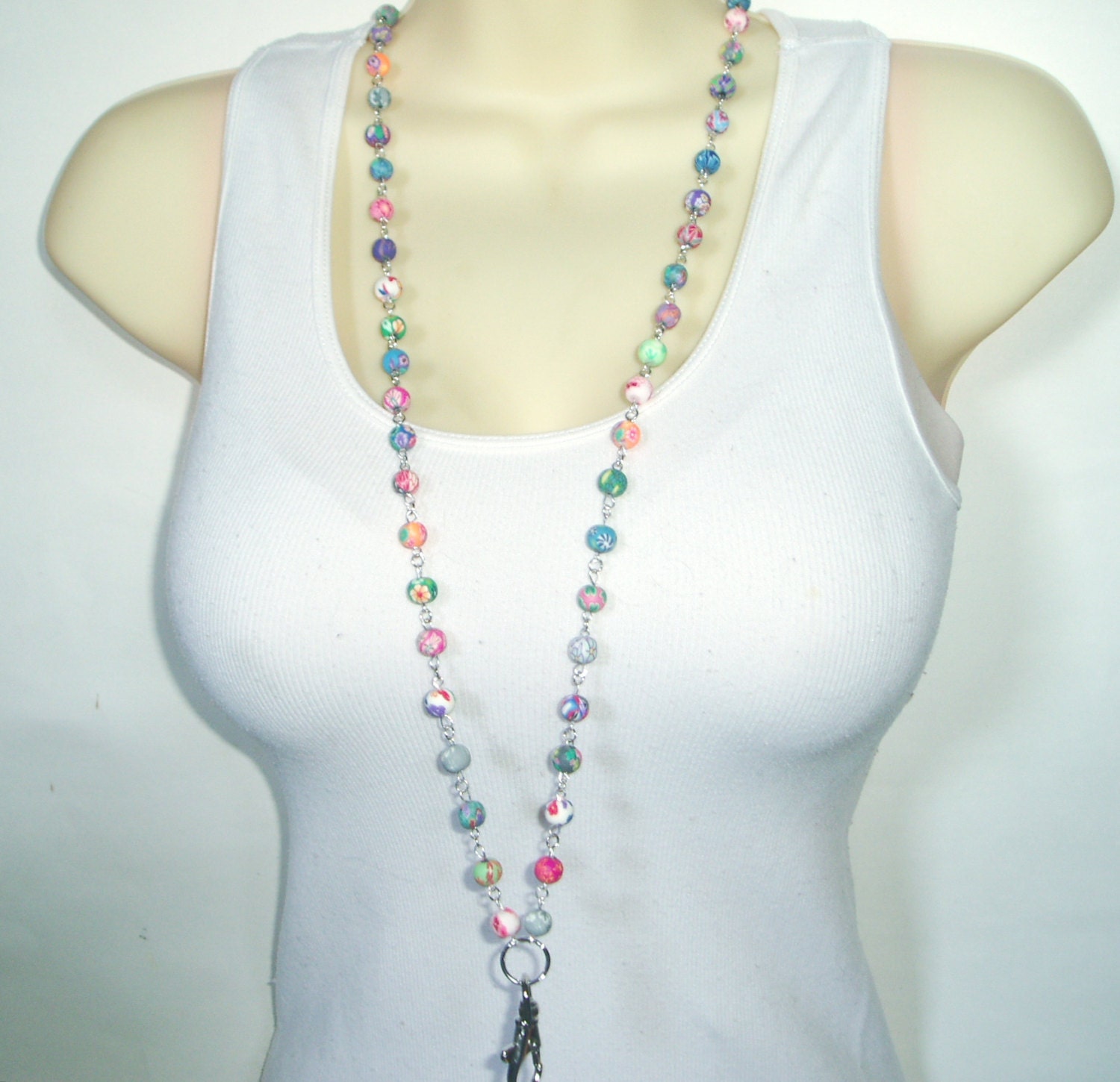 Colorful and Fun Beaded Lanyard Polymer Clay Multicolored - Etsy