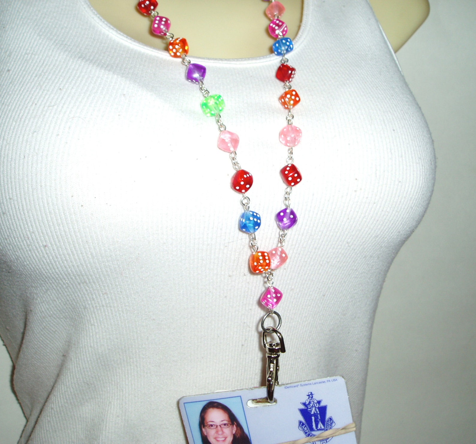 Fun Beaded Lanyard Dice Beaded ID Badge Holder In Red Pink Etsy fun-beaded-lanyard-dice-beaded-id-badge-holder-in-red-pink-etsy