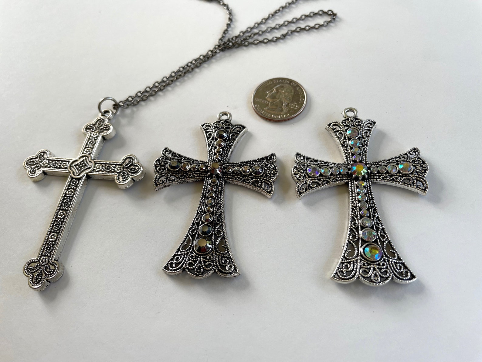 Cross Pendant Long Chain Necklace Heavy Goth Gothic Cross - Etsy