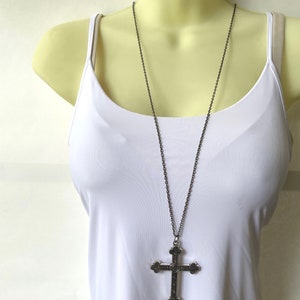 Cross Pendant Long Chain Necklace - Heavy Goth Gothic Cross Pendant on ...