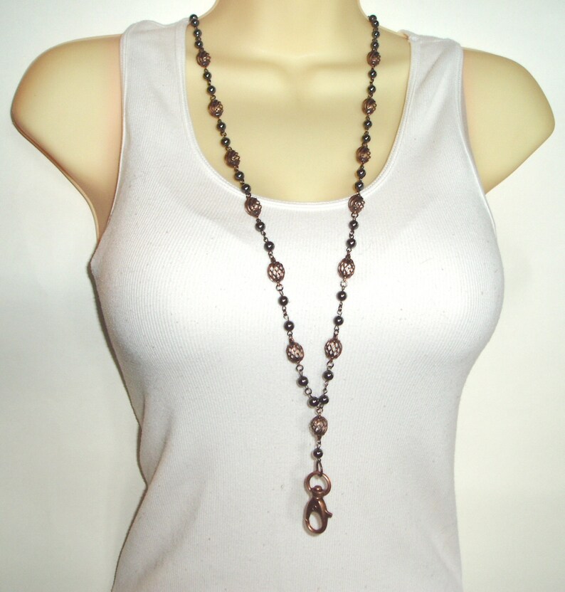 Copper Beaded Lanyard - Pretty Copper and Black Beads on ID Badge ...