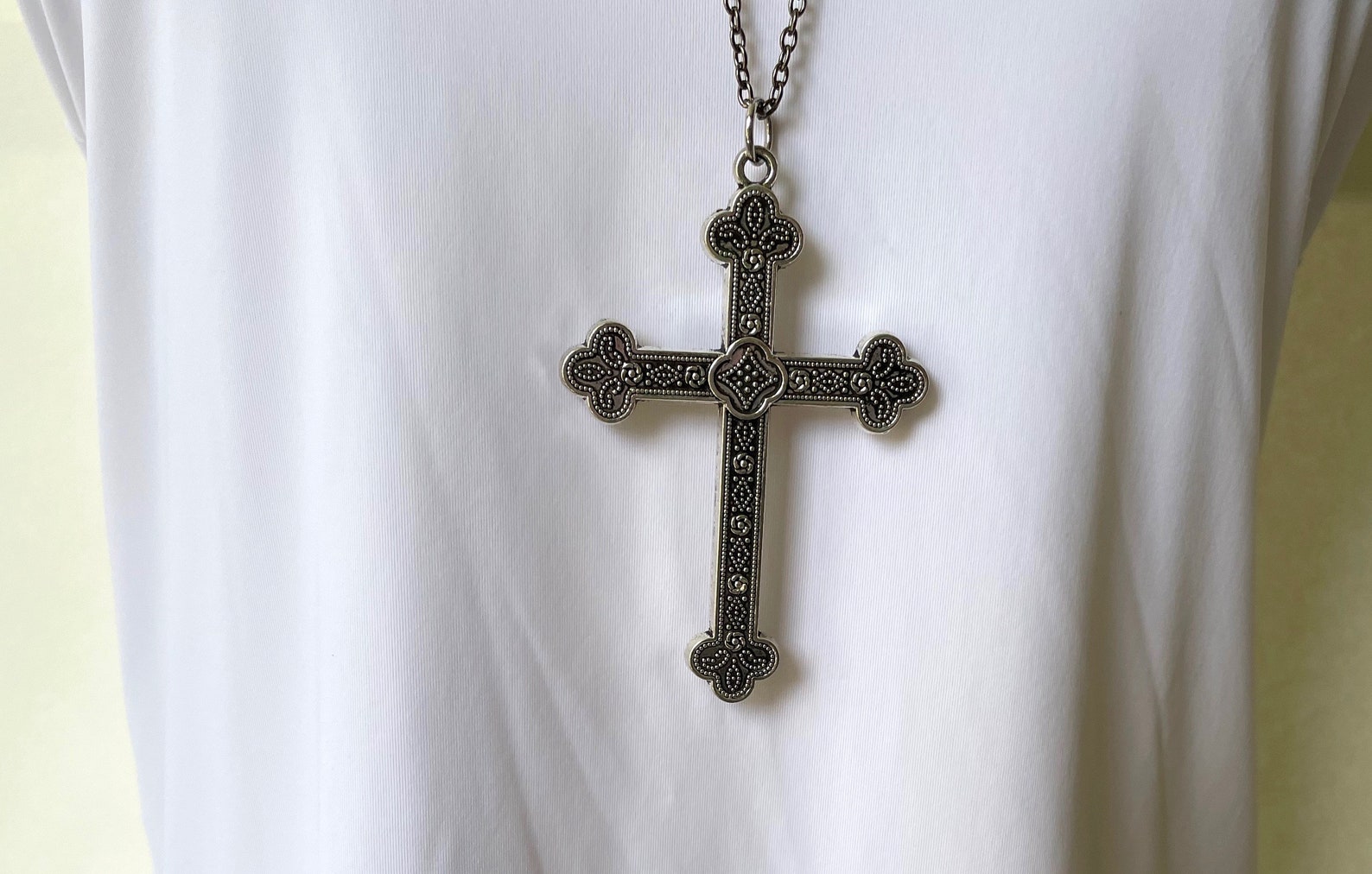Cross Pendant Long Chain Necklace Heavy Goth Gothic Cross - Etsy