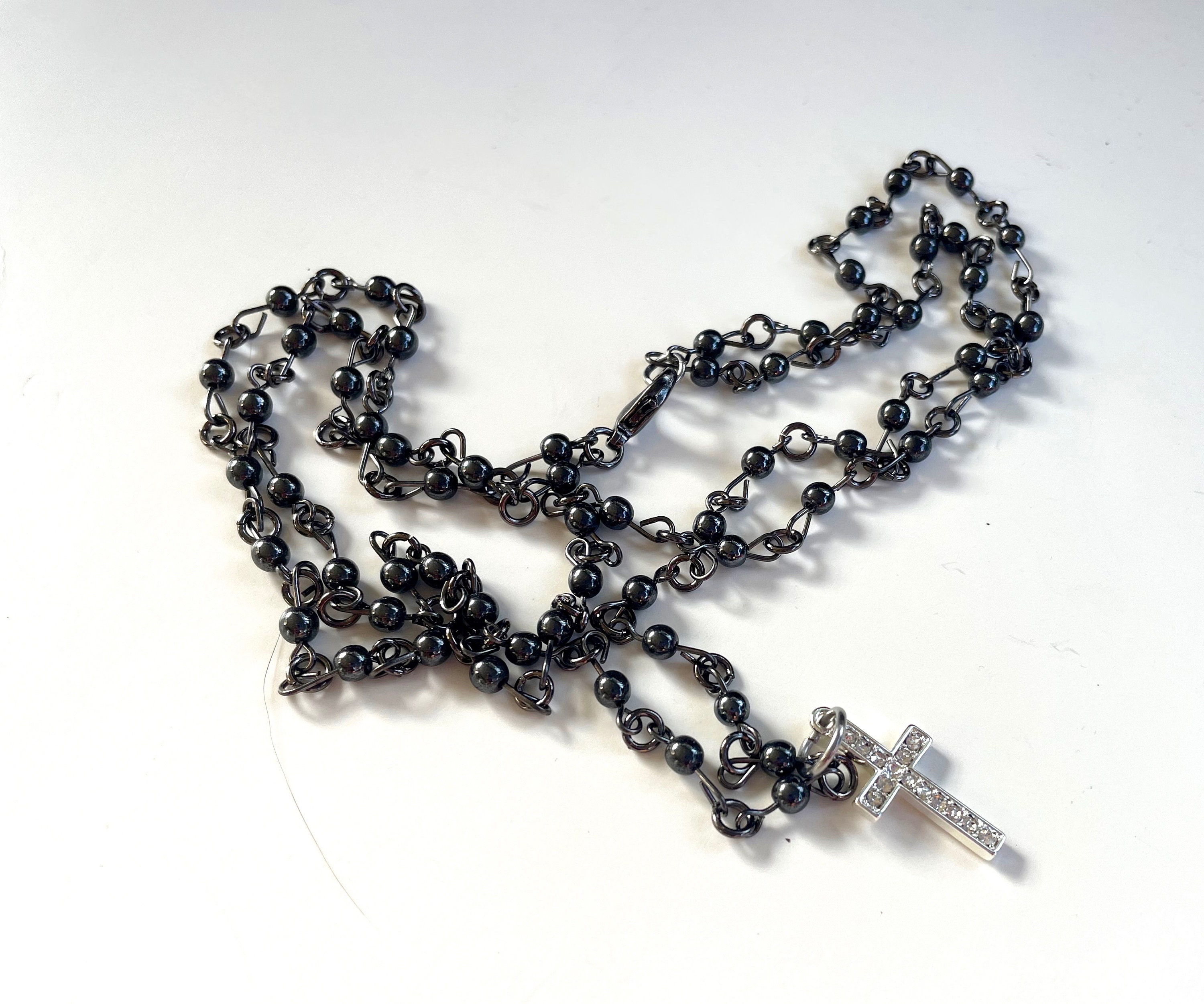 Rosary Style Double Strand Beaded Cross Medallion Necklace | Etsy