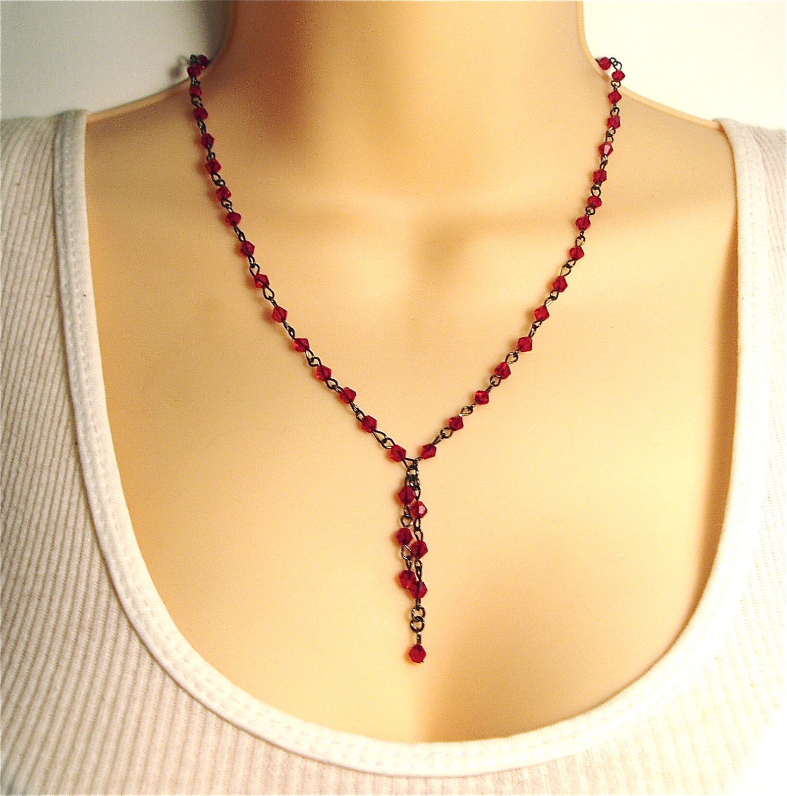 Sexy Red Beaded Necklace - Ruby Red Crystals Choker Lariat Necklace - Etsy