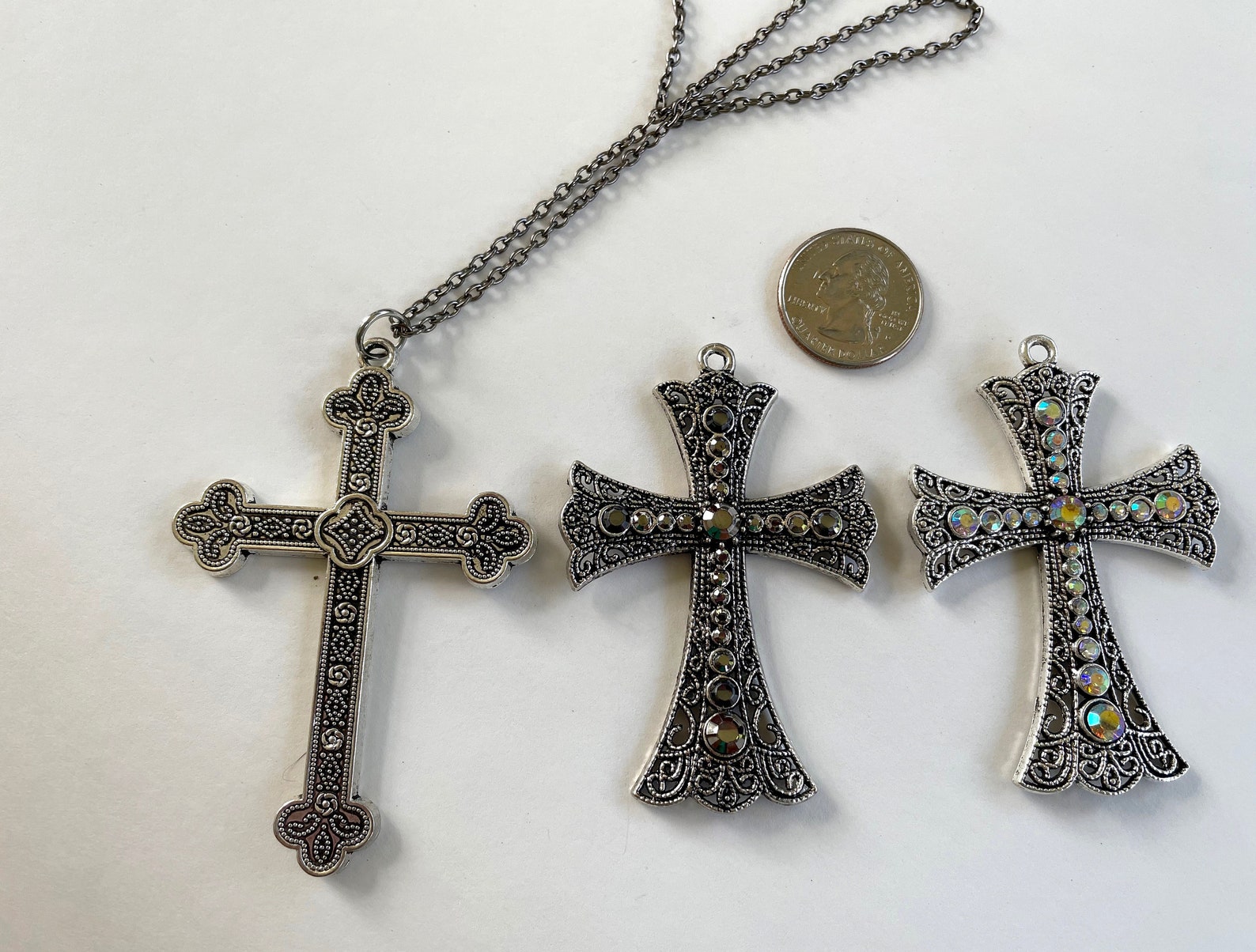 Cross Pendant Long Chain Necklace Heavy Goth Gothic Cross - Etsy