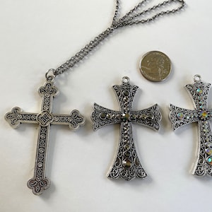 Cross Pendant Long Chain Necklace - Heavy Goth Gothic Cross Pendant on ...