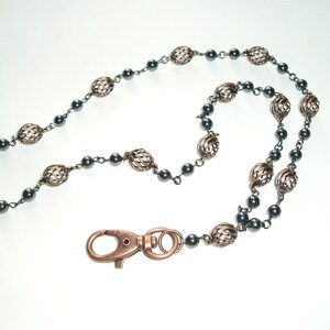 Copper Beaded Lanyard - Pretty Copper and Black Beads on ID Badge ...