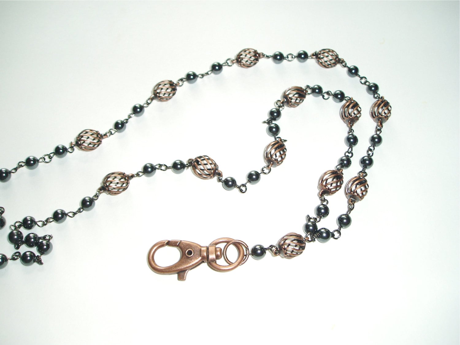 Copper Beaded Lanyard - Pretty Copper and Black Beads on ID Badge ...