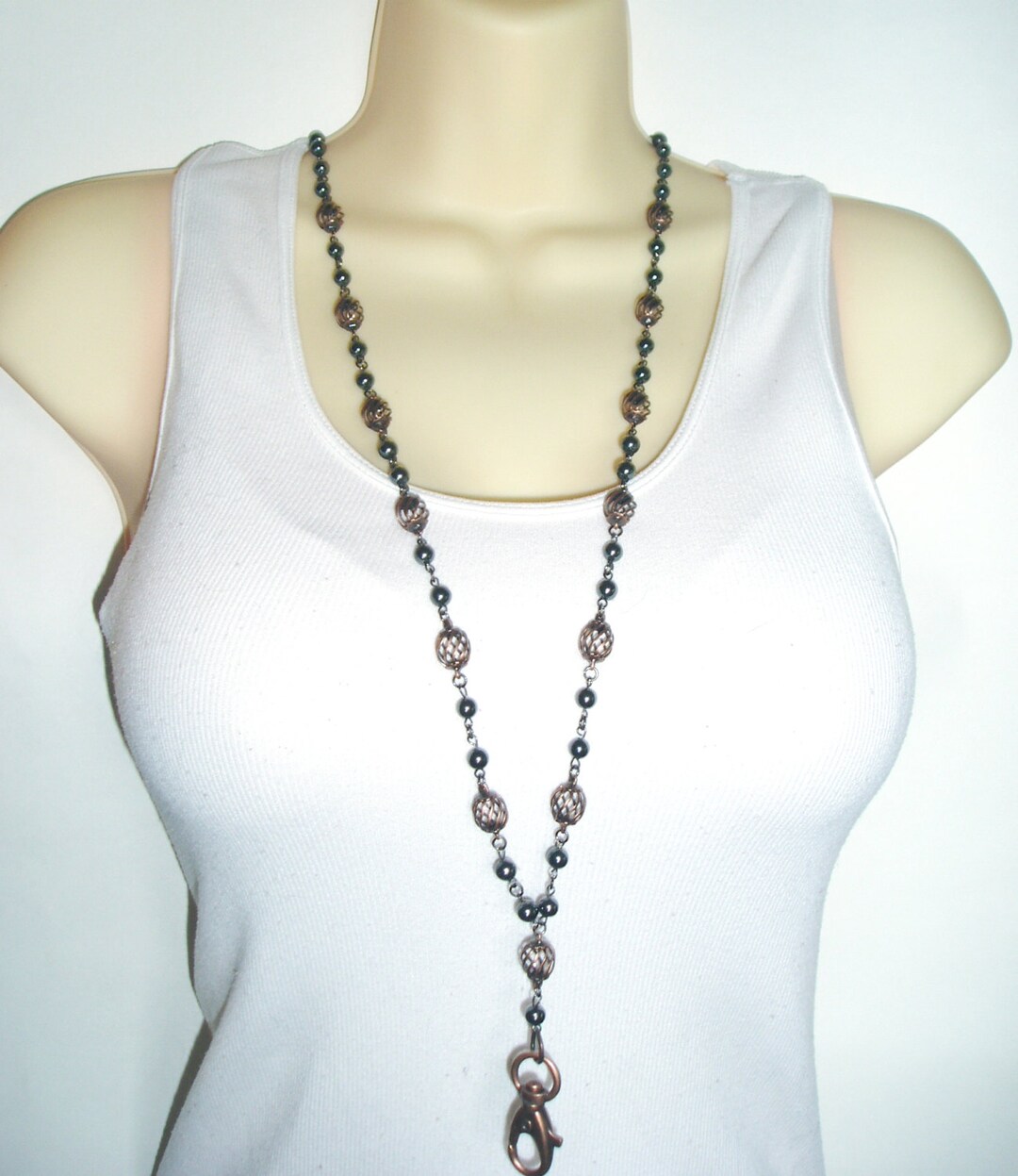 Copper Beaded Lanyard - Pretty Copper and Black Beads on ID Badge ...